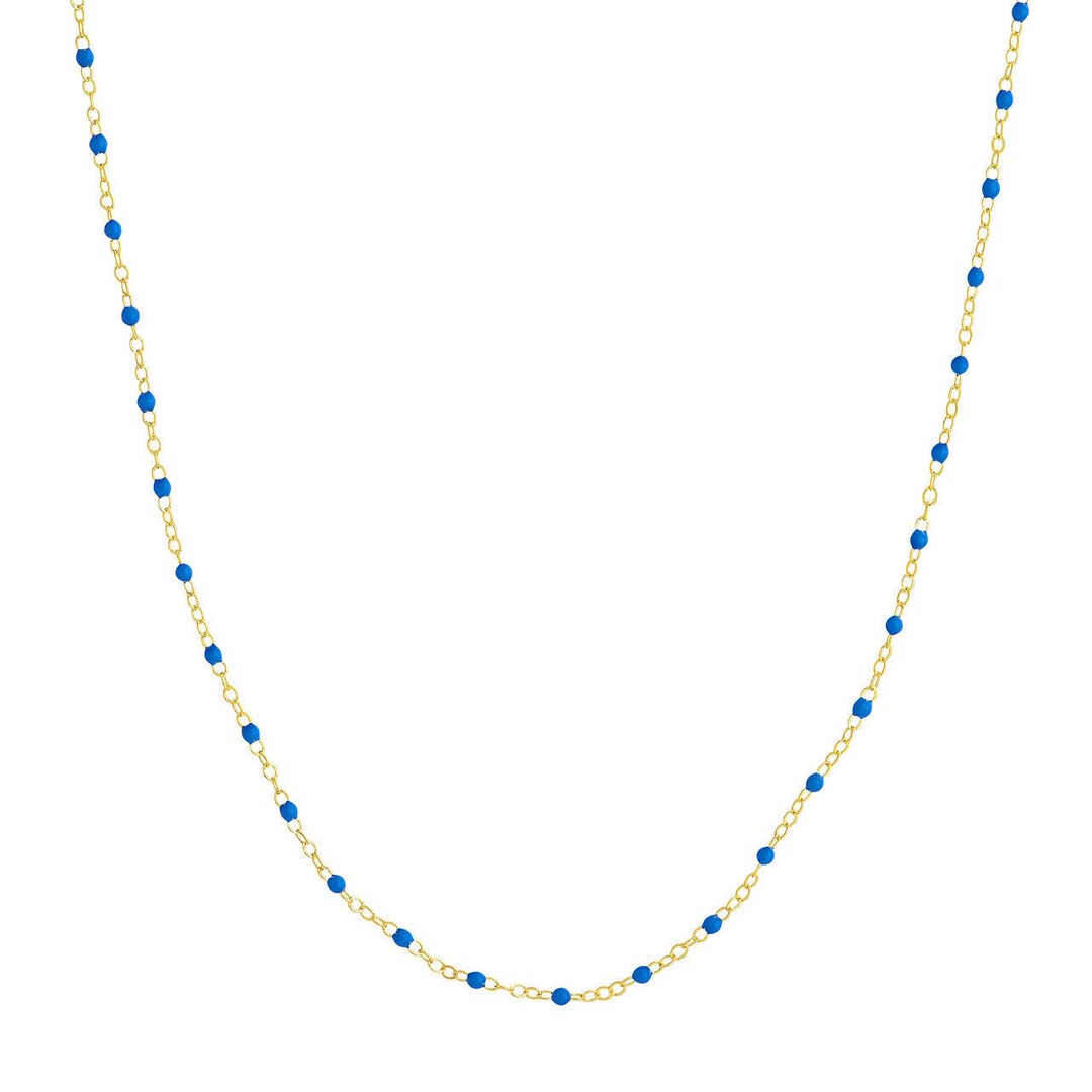 2mm Cobalt Blue Enamel Bead Station Chain Real 14K Yellow Gold 18" - Etsy