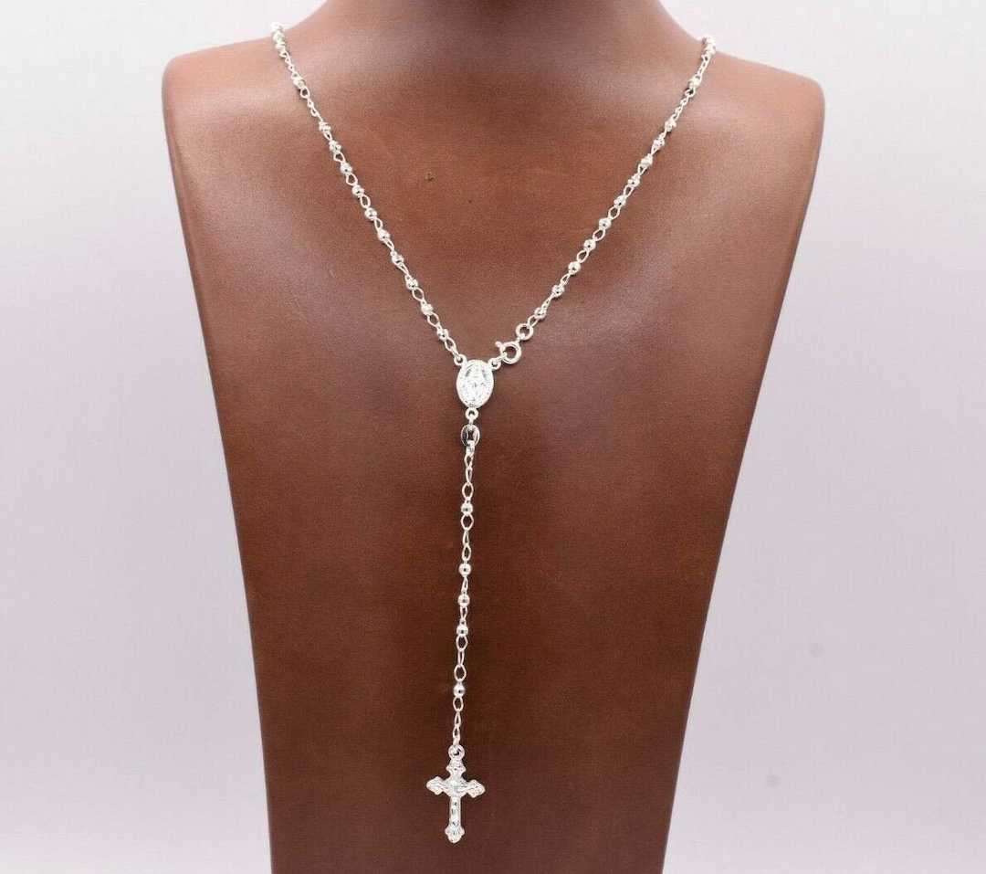 3mm Rosary Diamond Cut Chain Necklace Real Sterling Silver 925 Italian ...