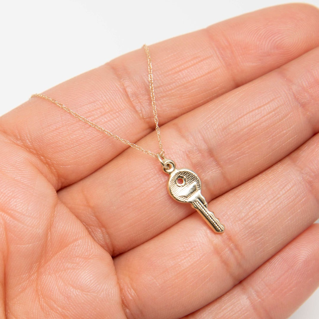 Mini Key Charm Pendant Necklace Real 10K Yellow Gold All Sizes - Etsy