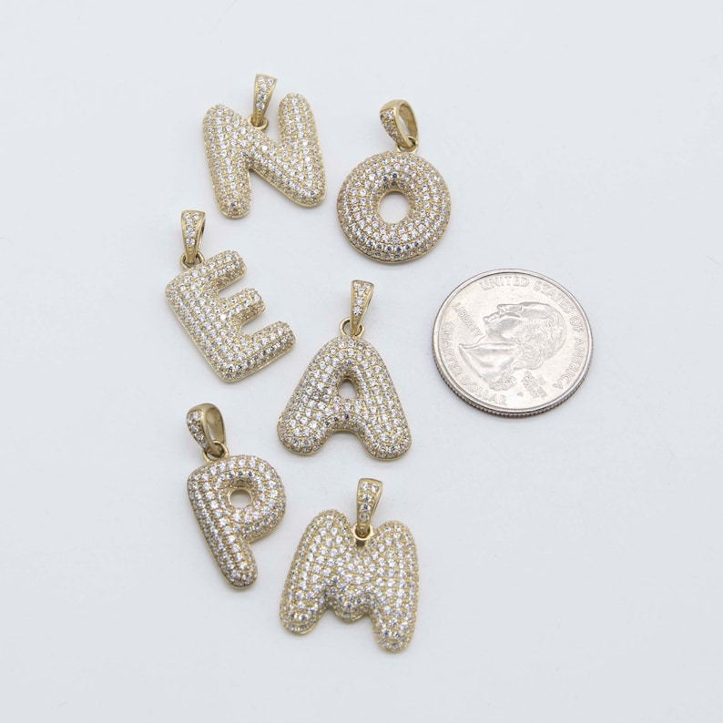 CZ Bubble Initial Letter Chain & Pendant Necklace Set Real 10K - Etsy