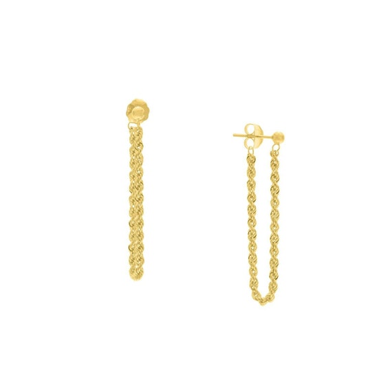 Twisted Rope Chain Earrings Real 14K Yellow Gold - Etsy