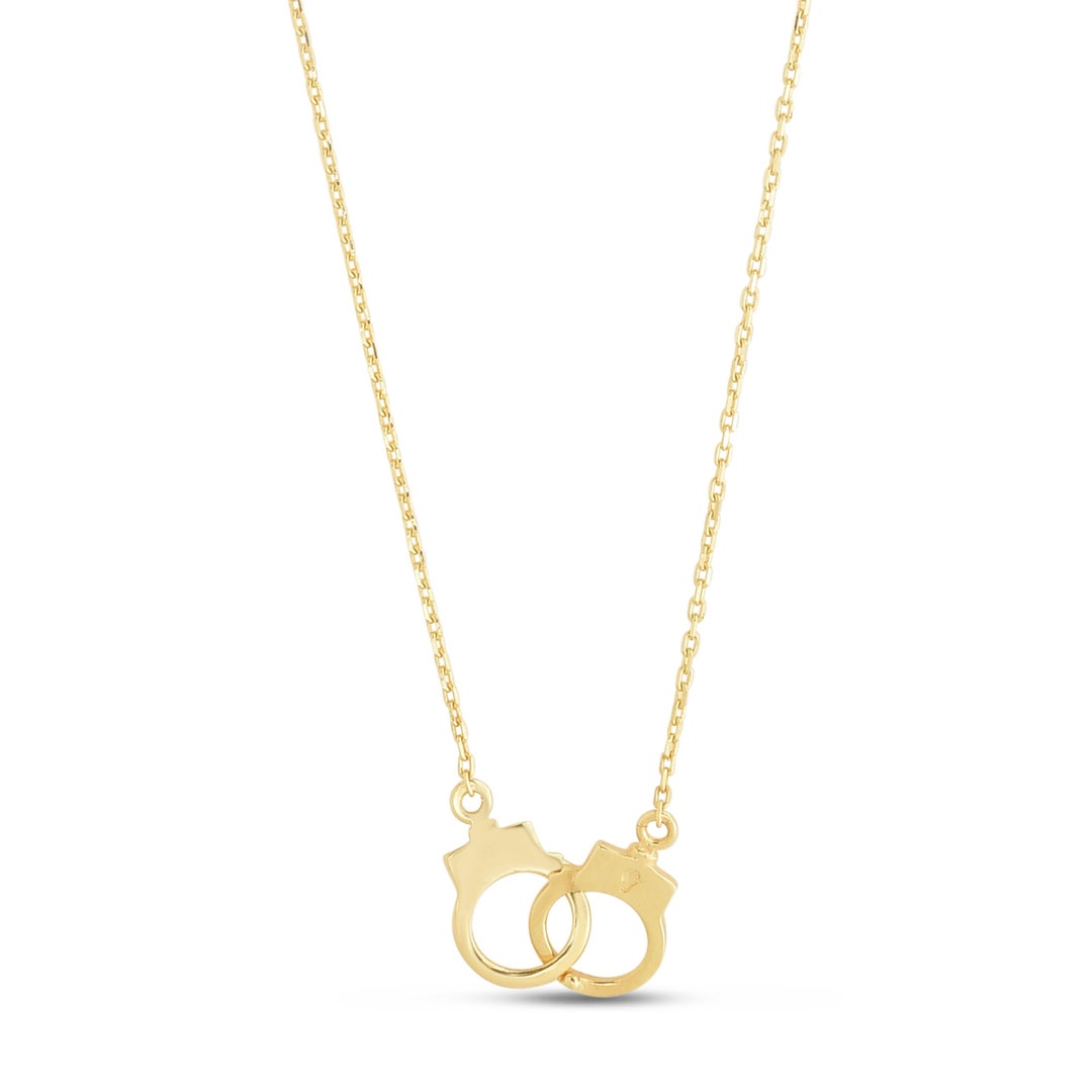 Shiny Handcuff Pendant Necklace Real 14K Yellow Gold - Etsy