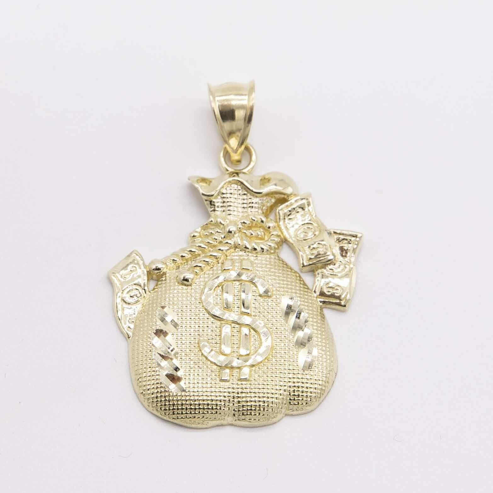 Diamond-cut Money Bag Luck Pendant Real 10K Yellow Gold All Sizes - Etsy