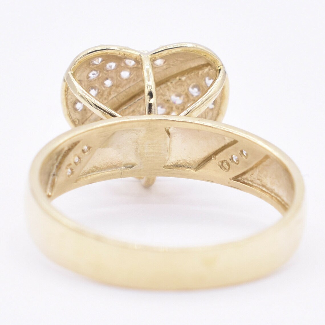 Women's Textured Heart CZ Engagement Ring Real Solid 10K - Etsy
