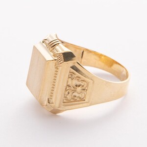 Solid 10K Gold Engravable Satin Textured Signet Ring Yellow Gold - Etsy