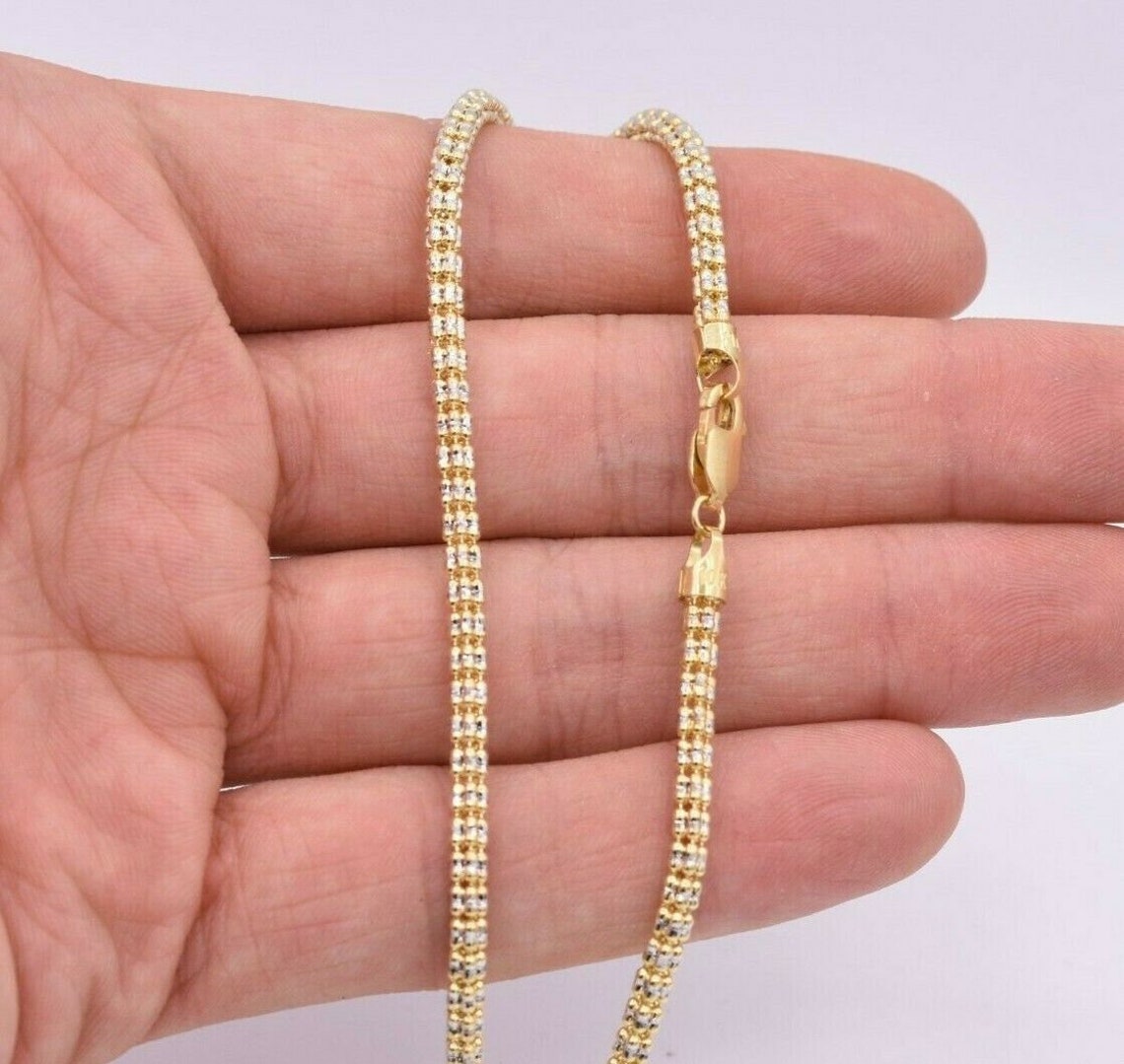 3.5mm Diamond Cut Ice Link Two Tone Chain Real 10K Yellow White Gold - Etsy