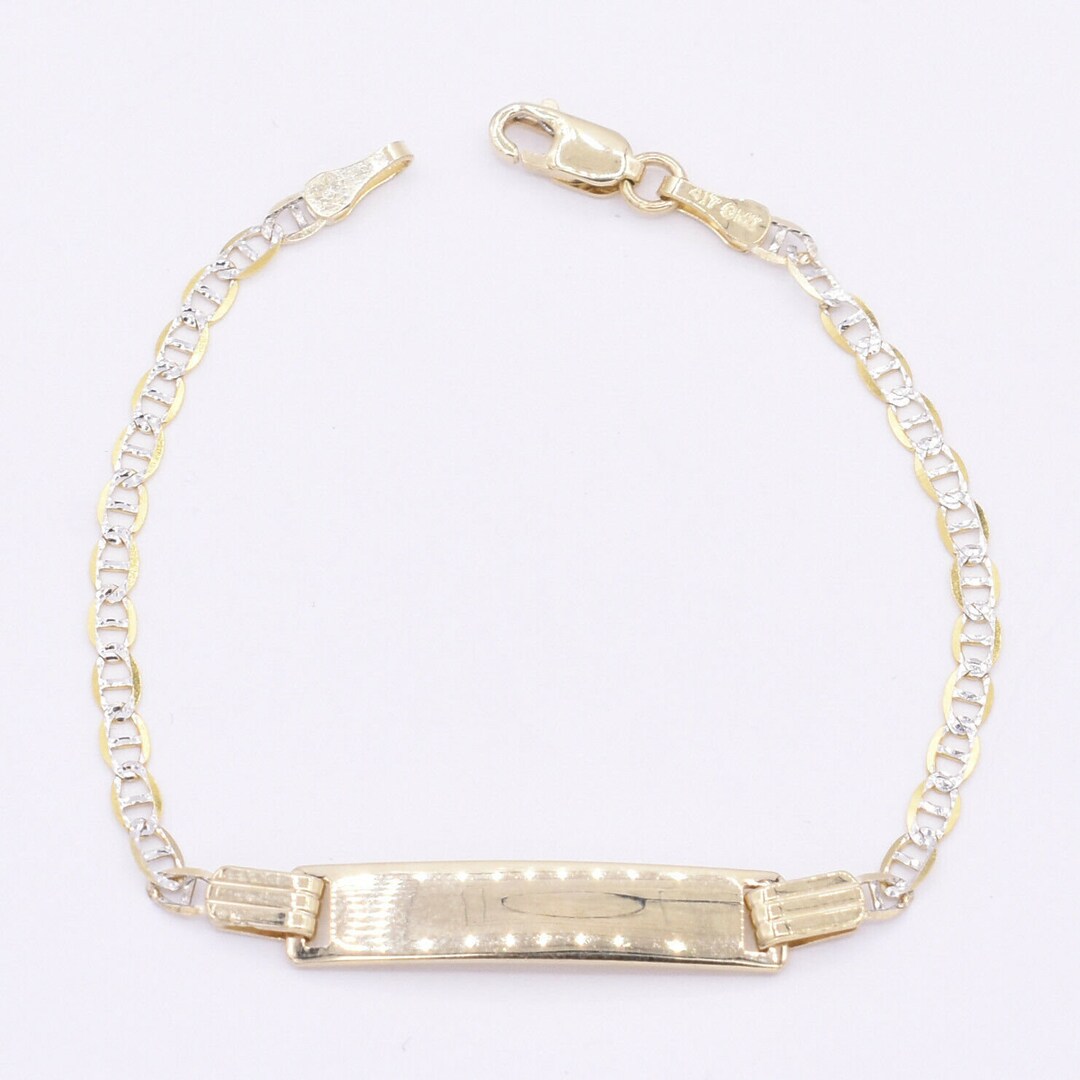 2.5mm Two-tone Mariner Chain ID Baby Kids Bracelet Real 10K ALL Yellow ...