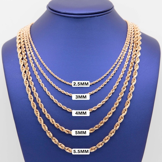 Rope Chain Necklace Real Hollow 10K Rose Gold All Sizes - Etsy