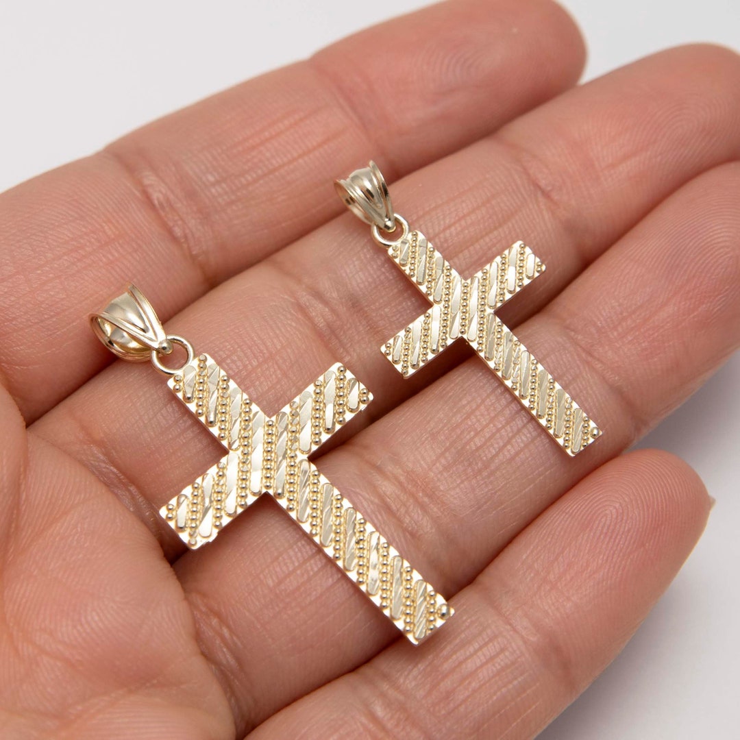 Diamond-cut Cross Pendant Real 10K Yellow Gold All Sizes - Etsy