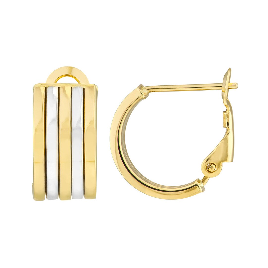 1/2" Two-tone Five Row Omega Hoop Earrings Real 14K Yellow White Gold ...