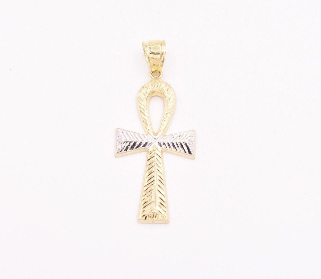 2" Huge Ankh Cross Jesus Pendant Charm Diamond Cut Real 10K Yellow ...