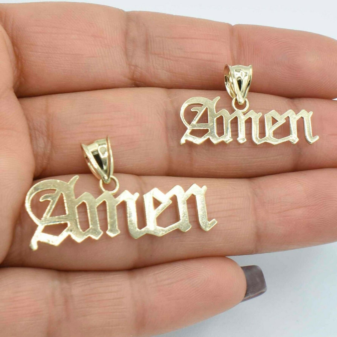 Old English Script "amen" Pendant Real Solid 10K Yellow Gold All Sizes ...