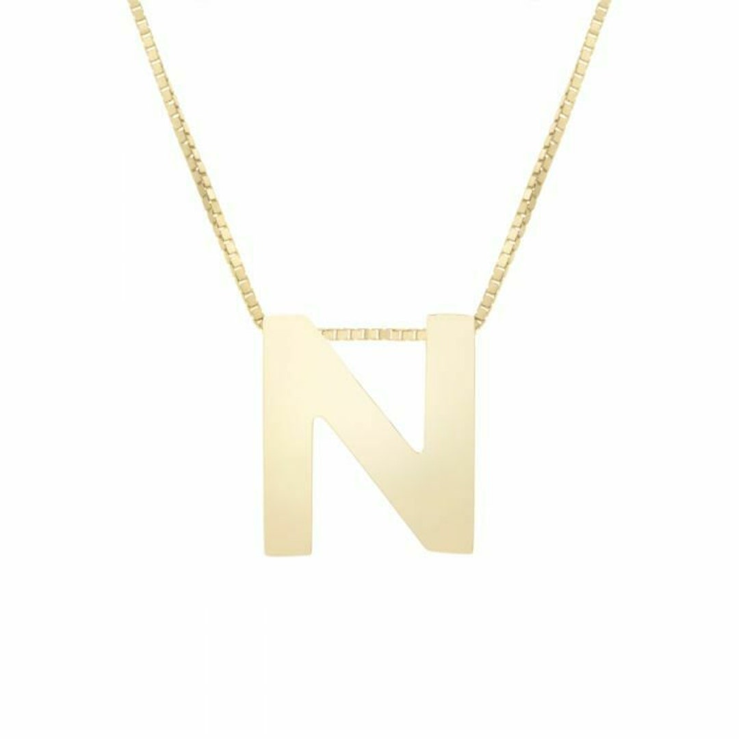 Block Letter Initial N Box Chain Necklace Real 14K Yellow Gold 18" - Etsy