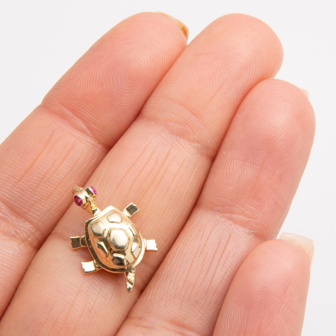 Pink Eyes Mini Turtle Charm Pendant 10K Yellow Gold - Etsy