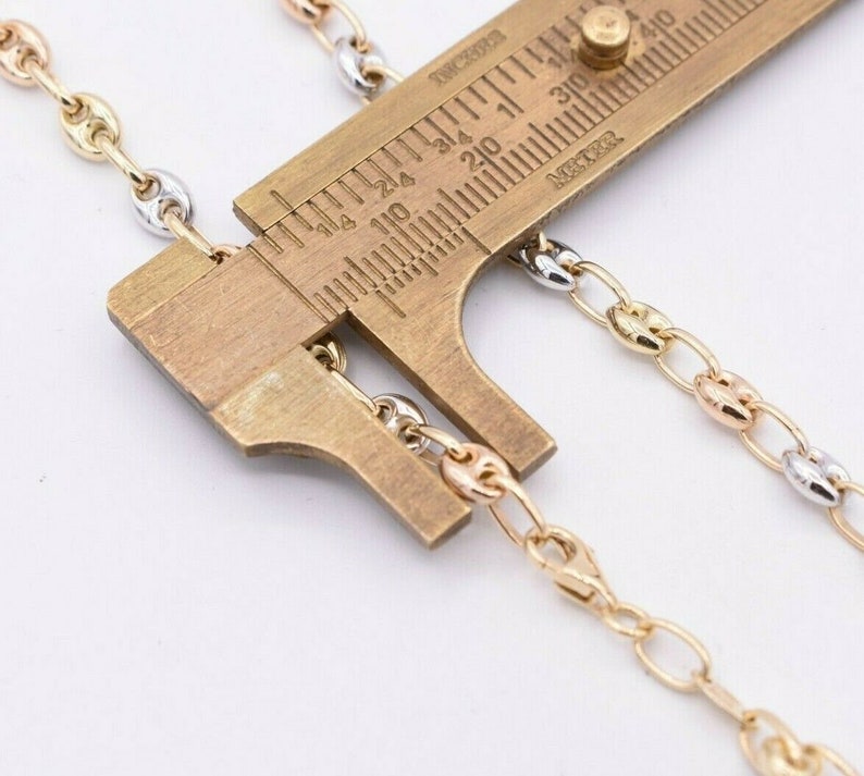 5mm Puffed Mariner Link Chain Necklace Tricolor Real 14K Yellow White ...