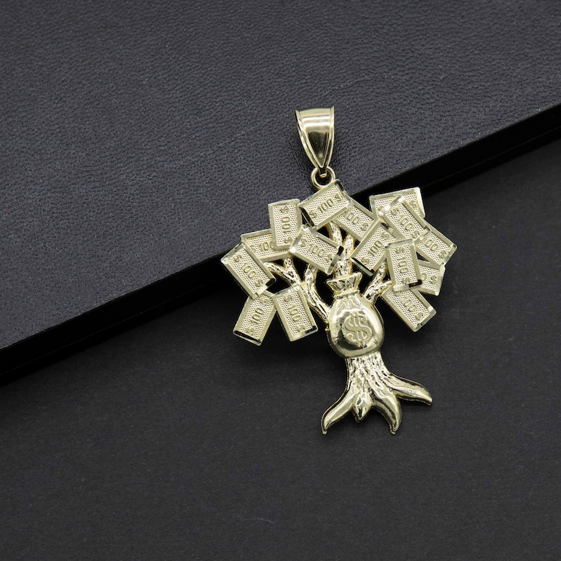 Diamond-cut Money Bag Tree Pendant Real 10K Yellow Gold - Etsy