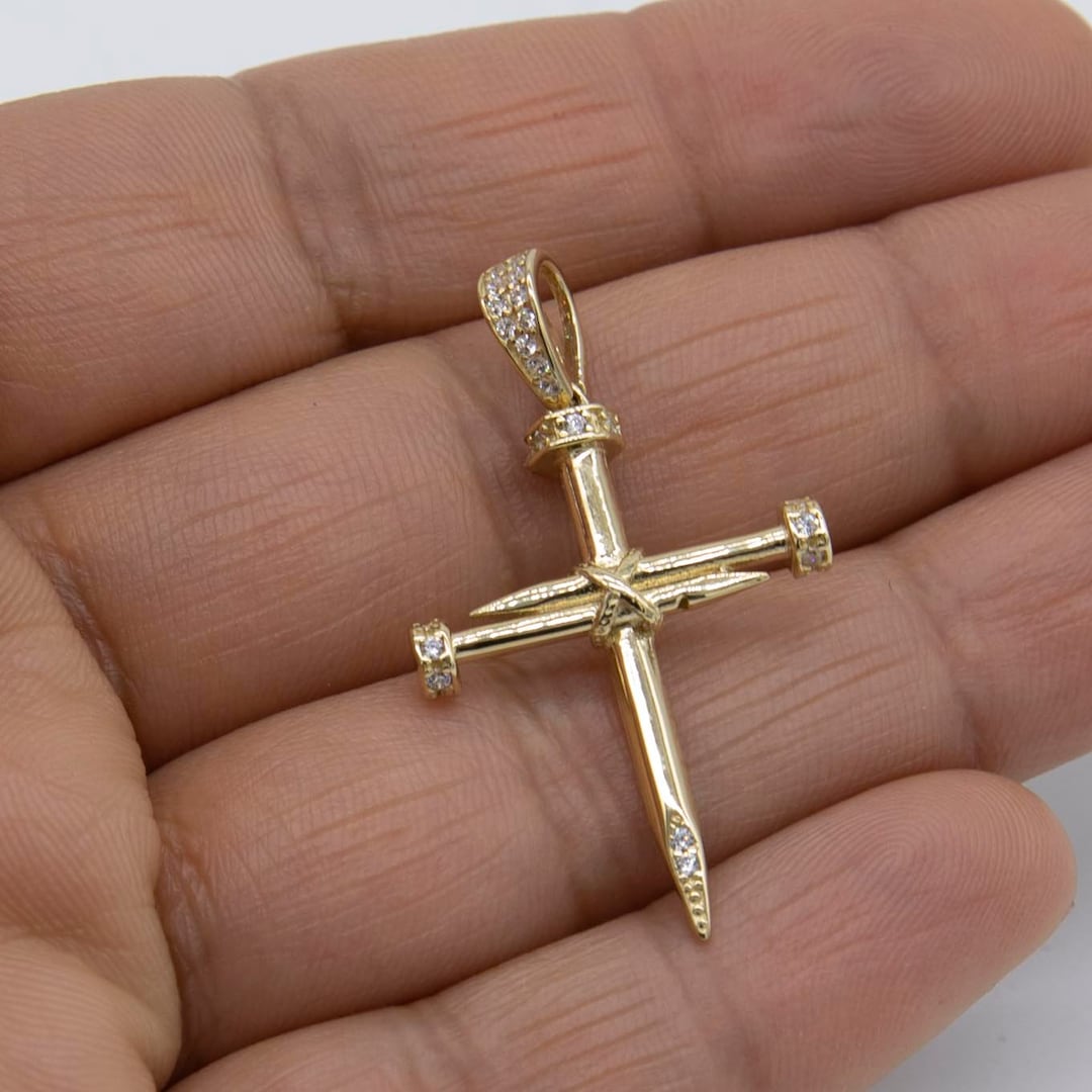 1 1/2 Screw Nail Cross Pendant Real 14K Solid Yellow Gold - Etsy