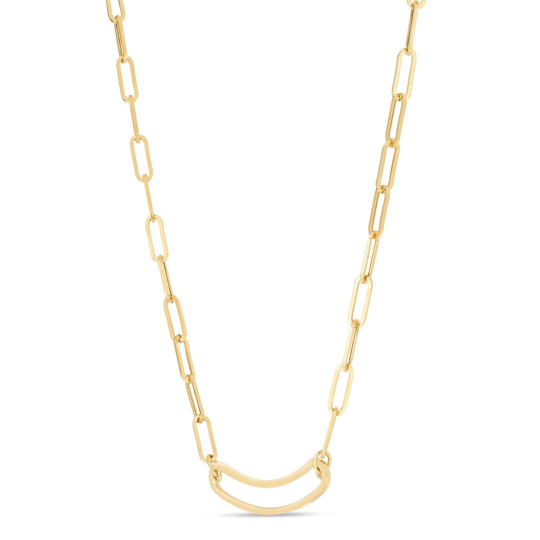 Shiny Paperclip Curved Open Bar Chain Necklace Real 14K Yellow - Etsy