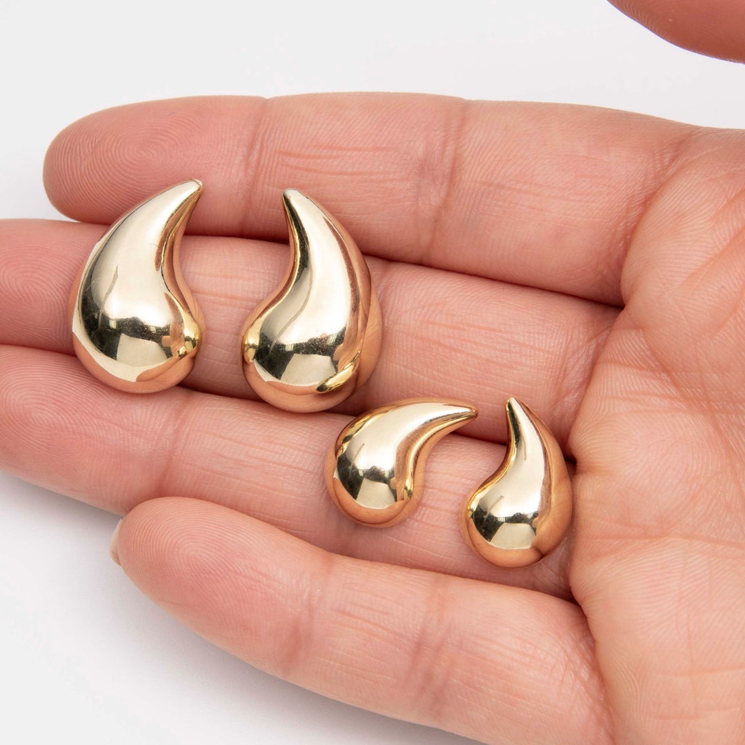 Shiny Teardrop Stud Earrings Real 10K Yellow Gold All Sizes - Etsy