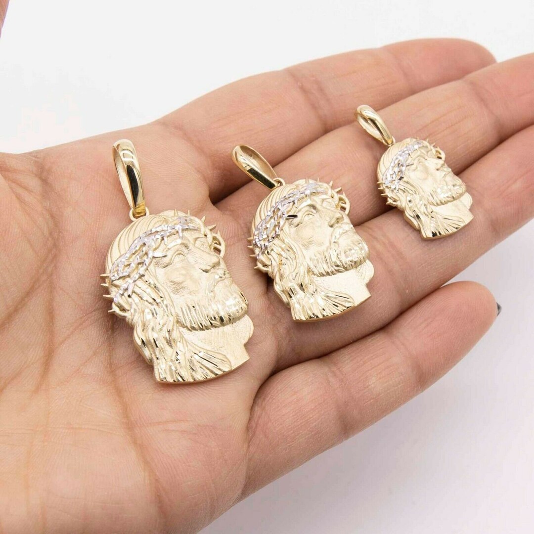 Diamond Cut Face of Jesus Two-tone Pendant Real Solid 10K Satin Yellow ...