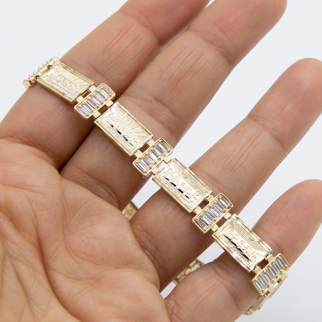 Baguette CZ Last Supper Jesus Bracelet 10K Yellow White Gold 8.5" - Etsy