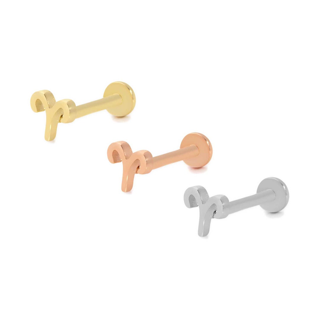 Aries Zodiac Sign Minimalist Tragus Ear Piercing Stud Real 14K Solid ...