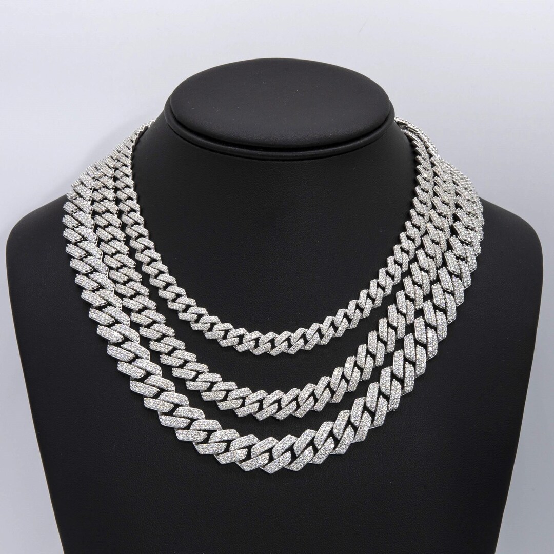 VVS Moissanite Edge Cuban Link Chain Solid Sterling Silver 925 All ...