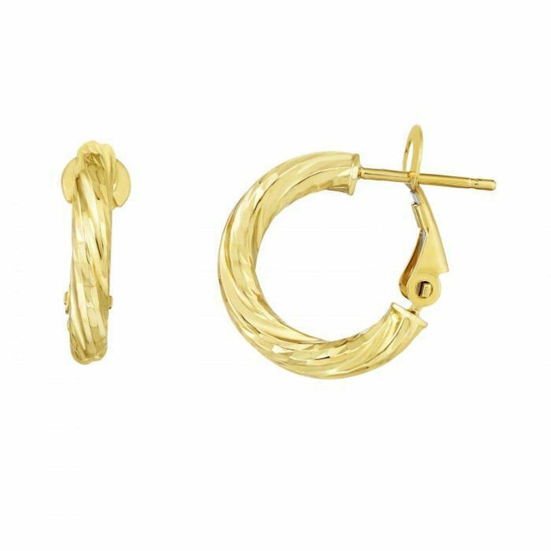 6/8" Diamond Cut Twist Omega Back Hoop Earrings Real 14K Yellow Gold 1 ...
