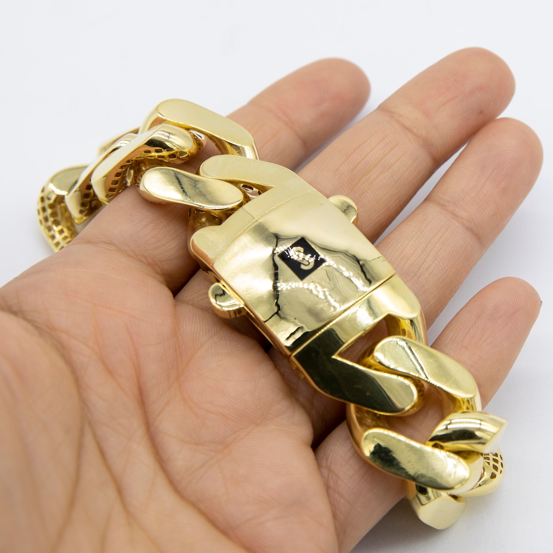 24mm Miami Cuban Royal Link Plain Box Clasp Bracelet Real 10K Yellow ...