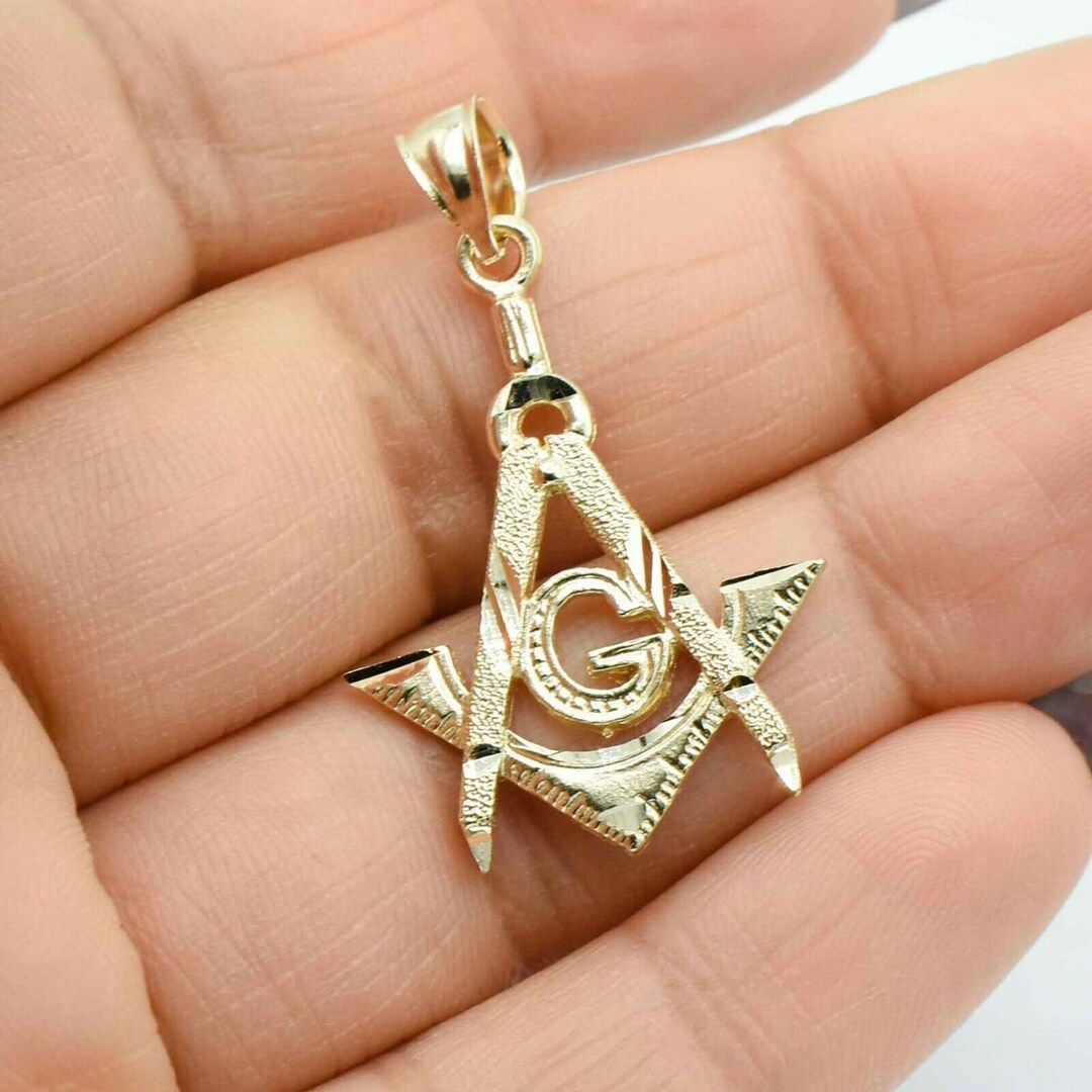 1 3/8" Diamond-cut Square & Compass Masonic Pendant Real Solid 10K ...