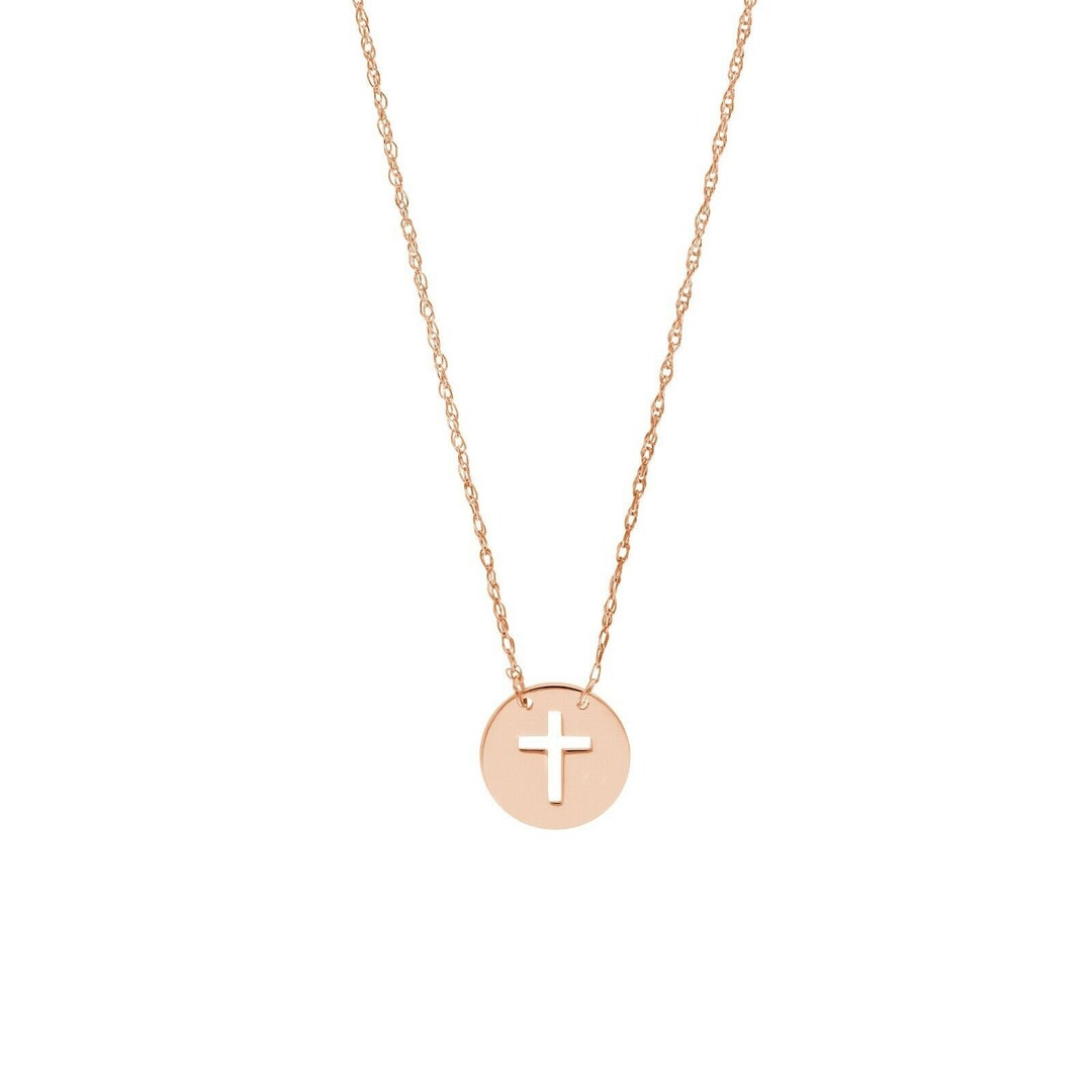 Mini Cross Disc Adjustable Rope Chain Necklace Real 14K Rose Gold up to ...