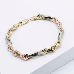 Milano Figaro Rope Chain Bracelet Real 14K Tricolor Gold All Sizes - Etsy