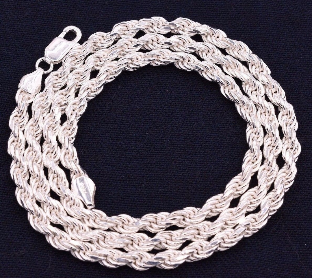 5mm Solid Diamond Cut Rope Chain Necklace Real 925 Sterling Silver ...