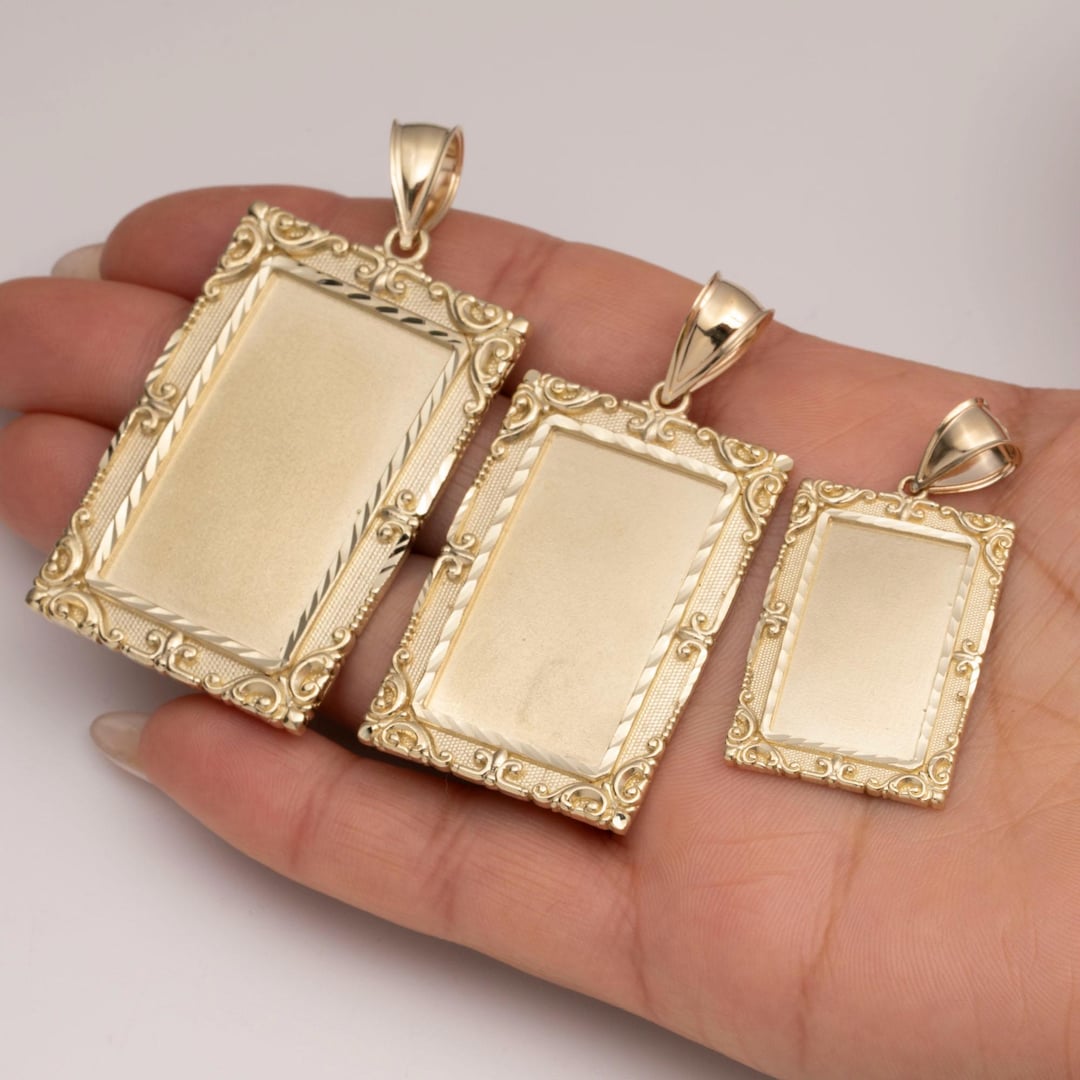 Framed Picture Memory Pendant Real 10K Yellow Gold All Sizes - Etsy