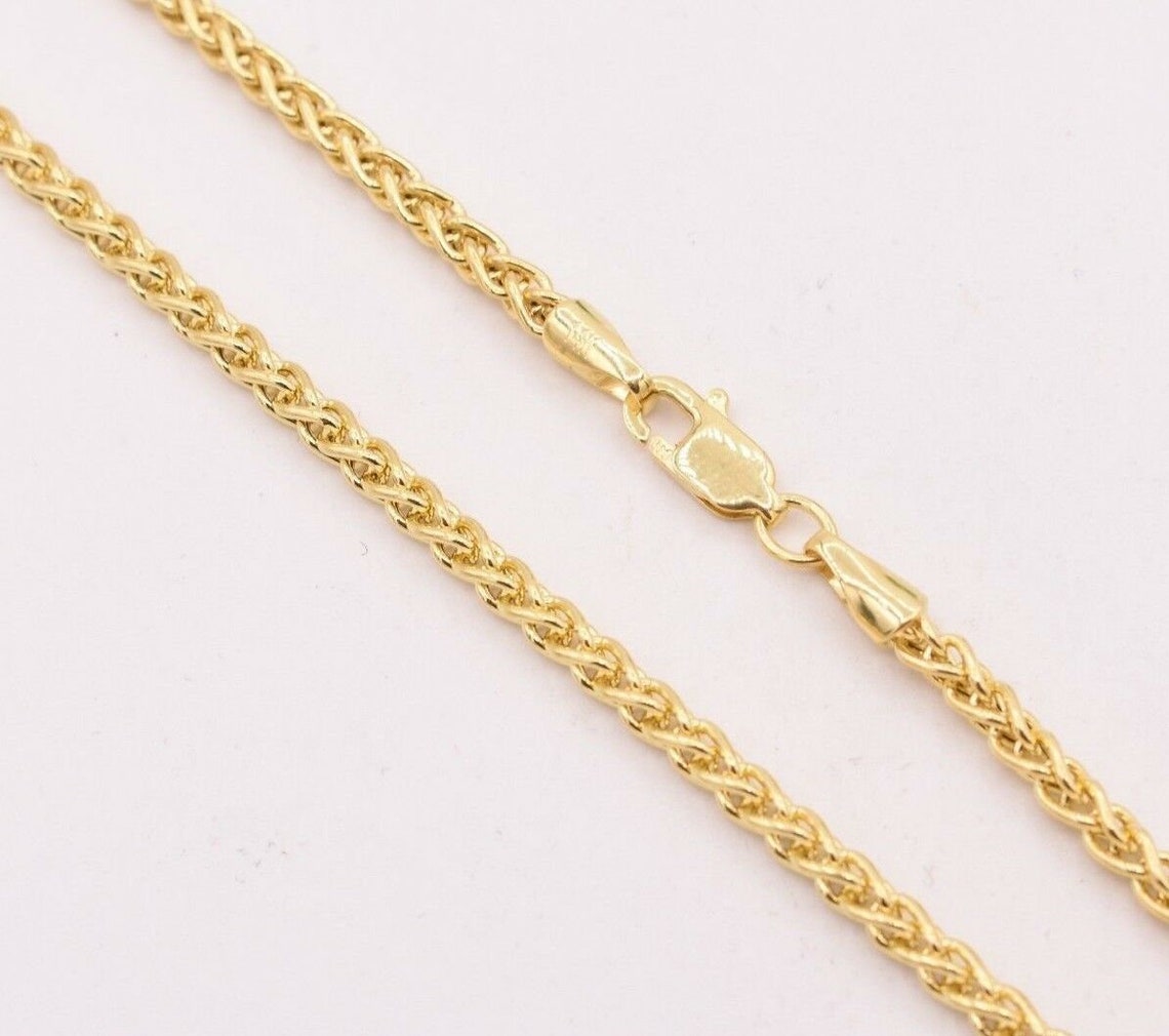 2.8mm Round Wheat Spiga Chain Necklace Real 14K Yellow Gold Lobster ...