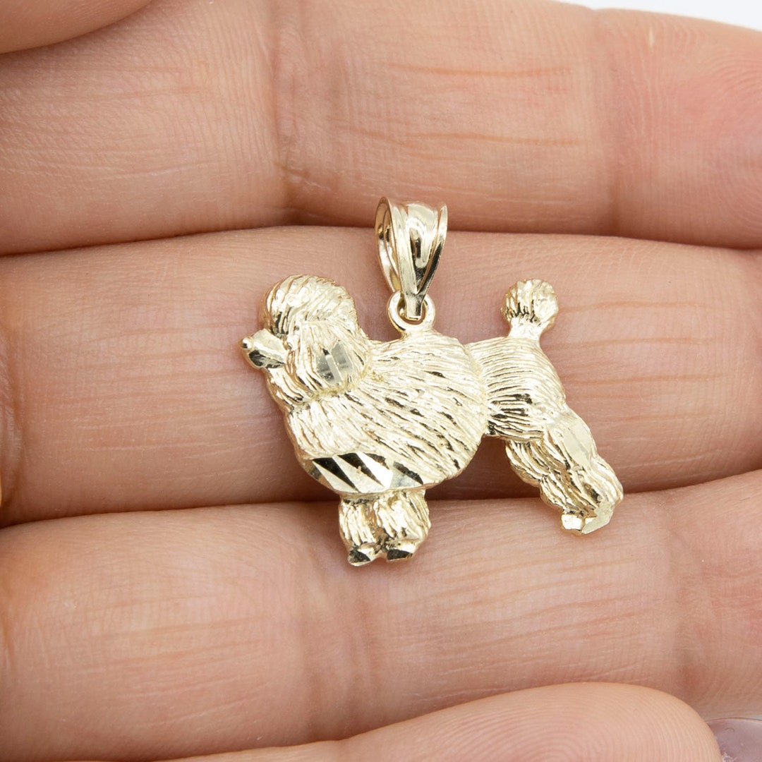 7/8" Diamond Cut Poodle Charm Pendant Real 10K Solid Yellow Gold - Etsy