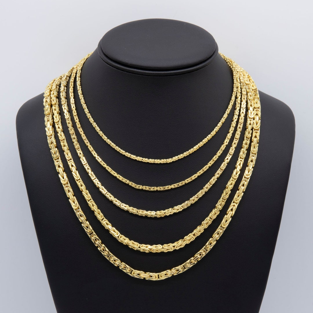 Square Byzantine Link Chain Necklace 14K Yellow Gold All Sizes - Etsy
