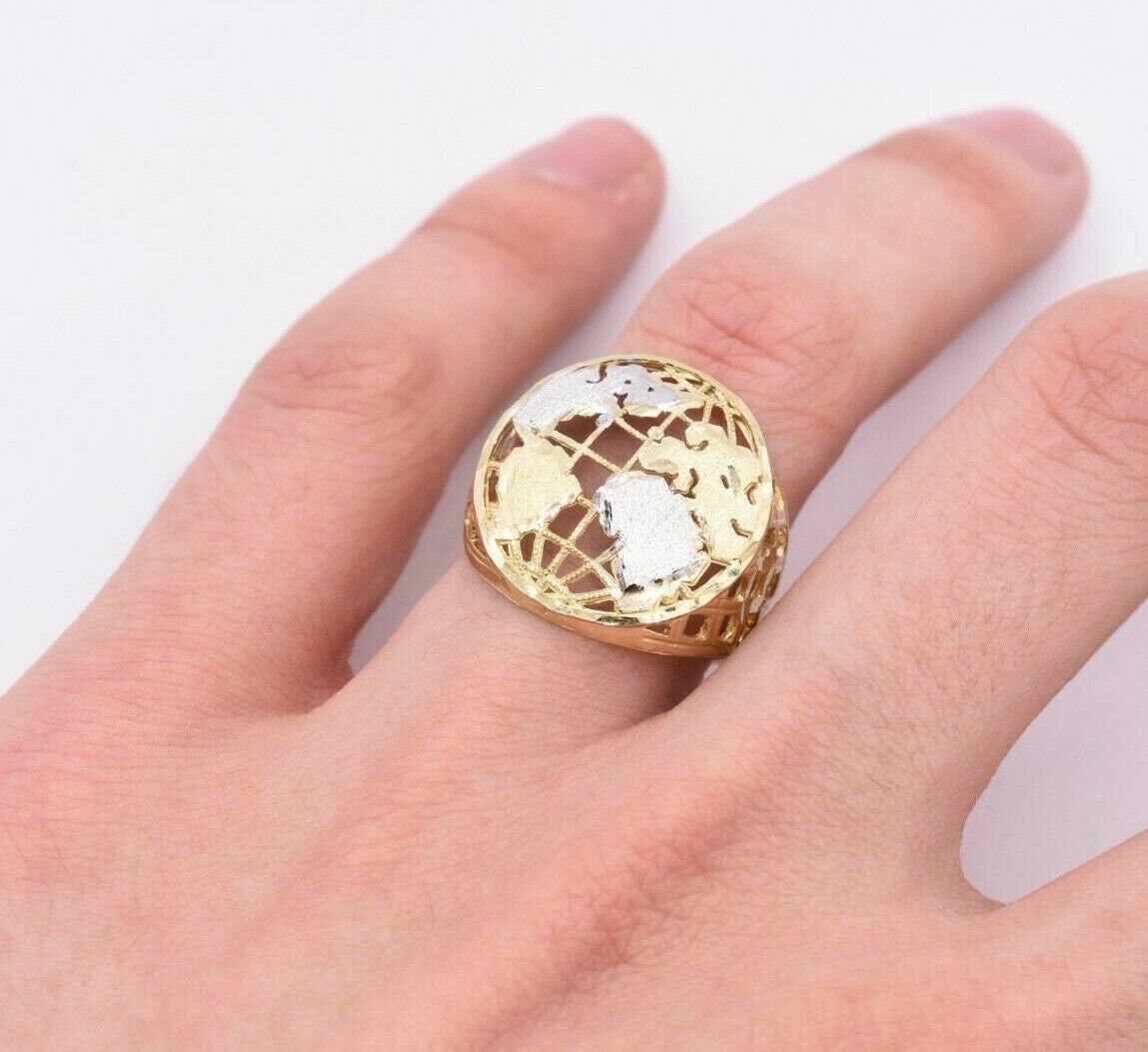 Men's Round Global World Ring Real Solid 10K Yellow Gold | Etsy