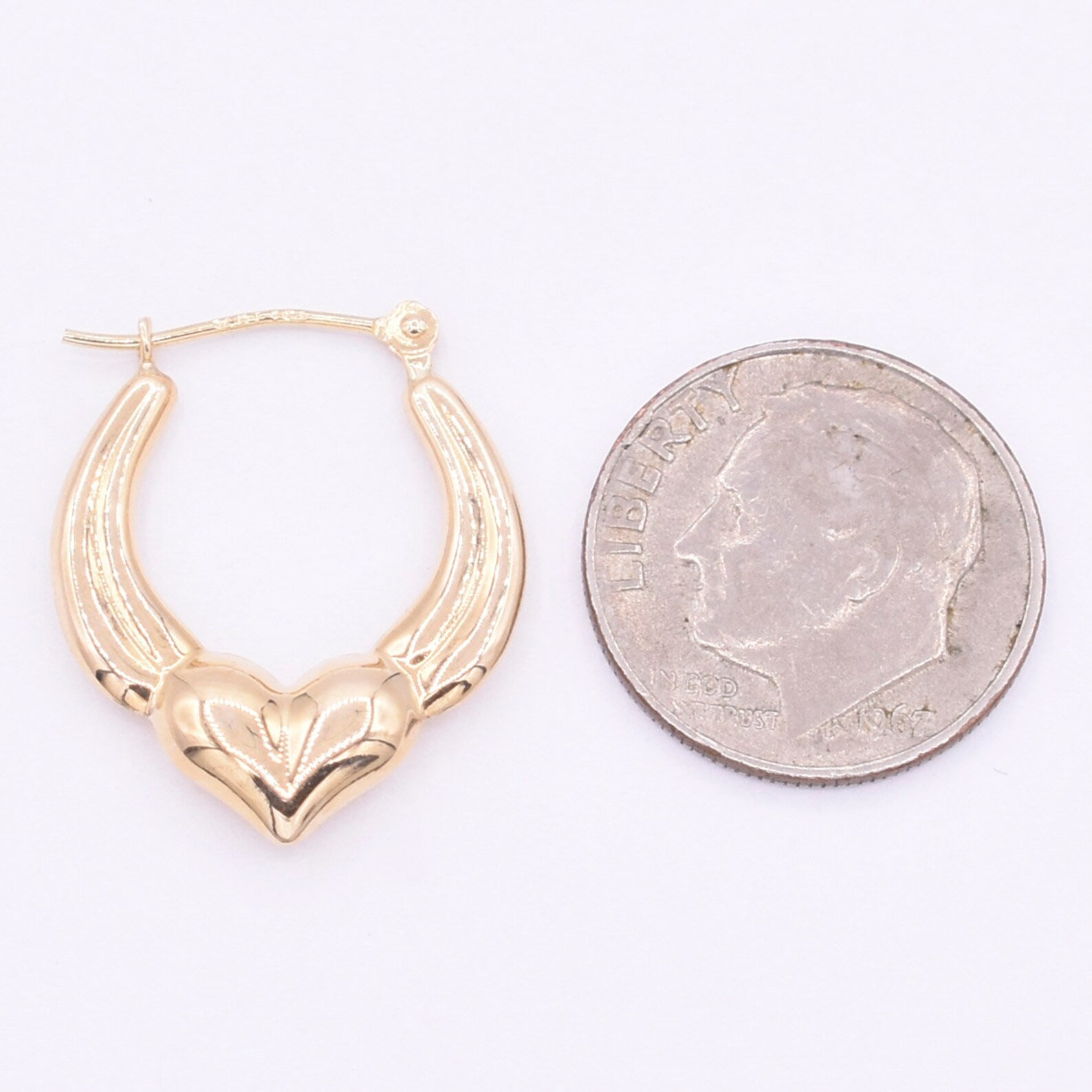 3/4 Puffed Heart Hoop Earrings Polished Shiny Real 14K - Etsy UK