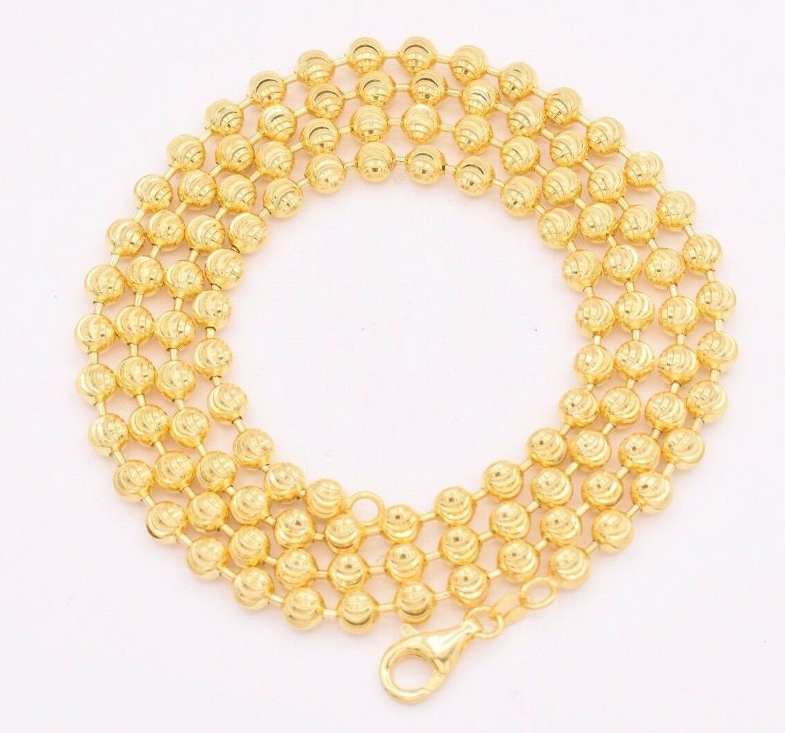 5mm Diamond Cut Moon Cut Ball Bead Chain Necklace 14k Yellow Gold Clad ...