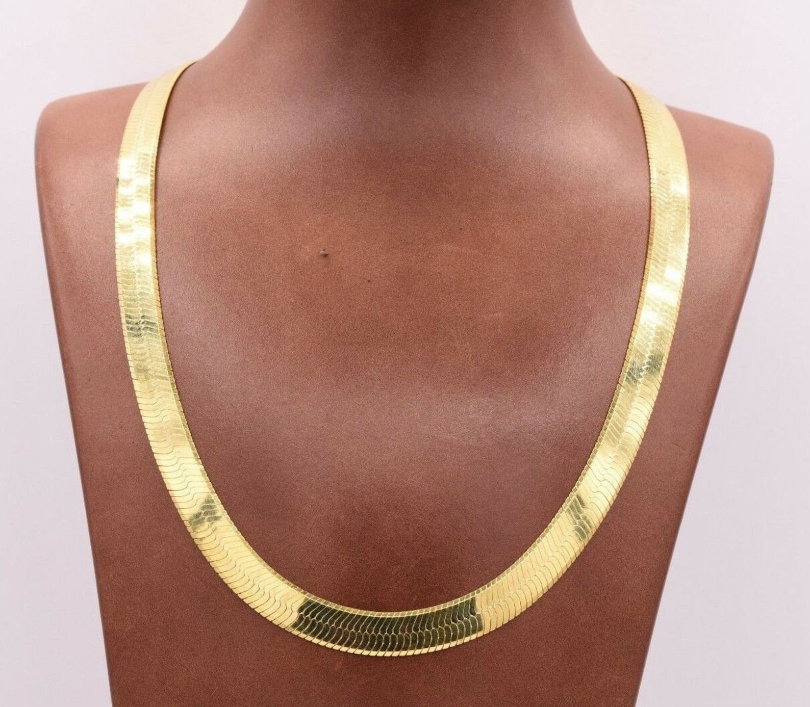 9mm Flexible Herringbone Chain Necklace Solid 14K Yellow Gold - Etsy