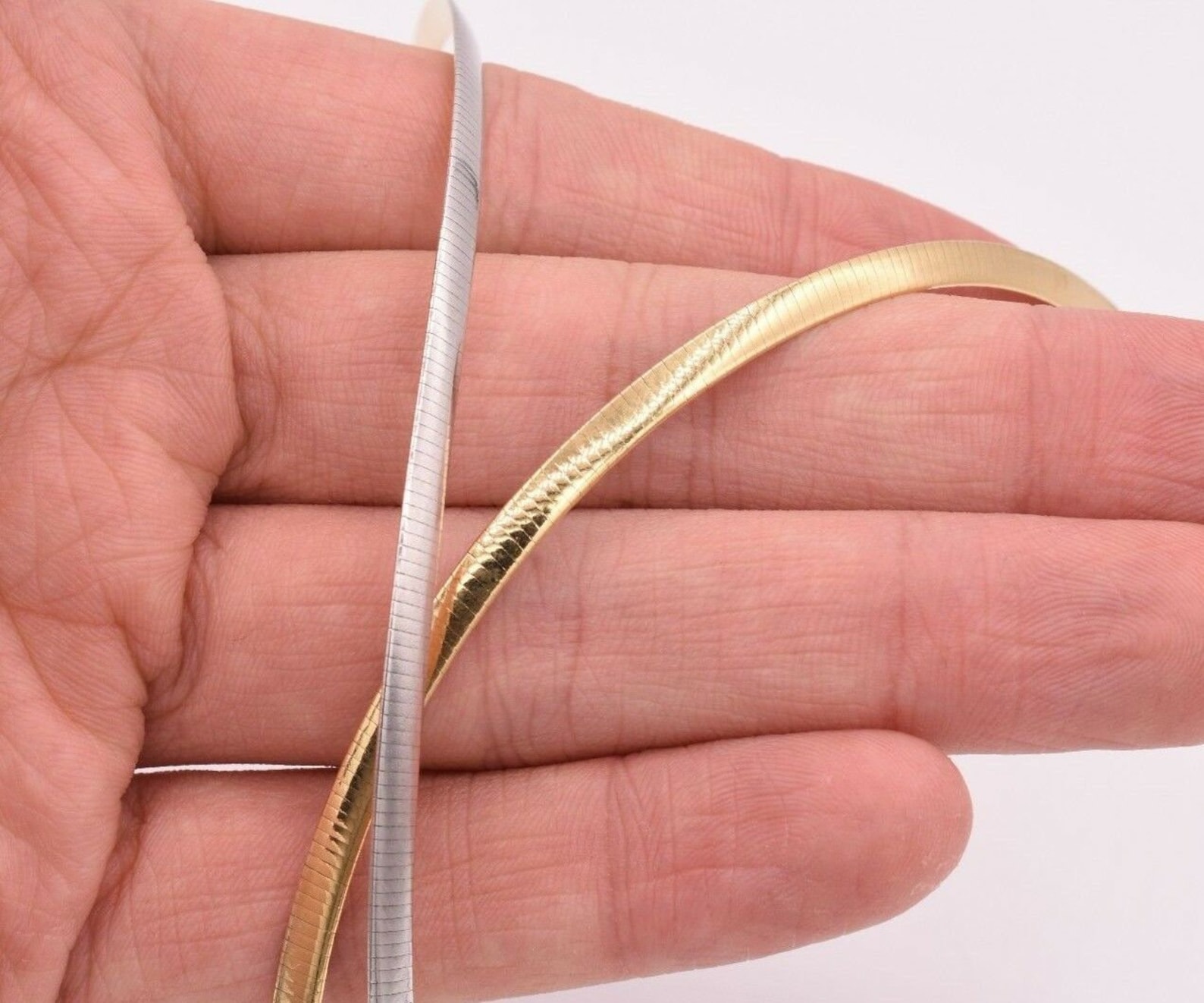 4mm Italian Reversible Omega Chain Necklace 14K Yellow Gold Clad Silver ...