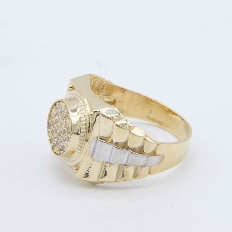 Men's Large Unisex Railroad Round CZ Ring Real Solid 10K Yellow White ...
