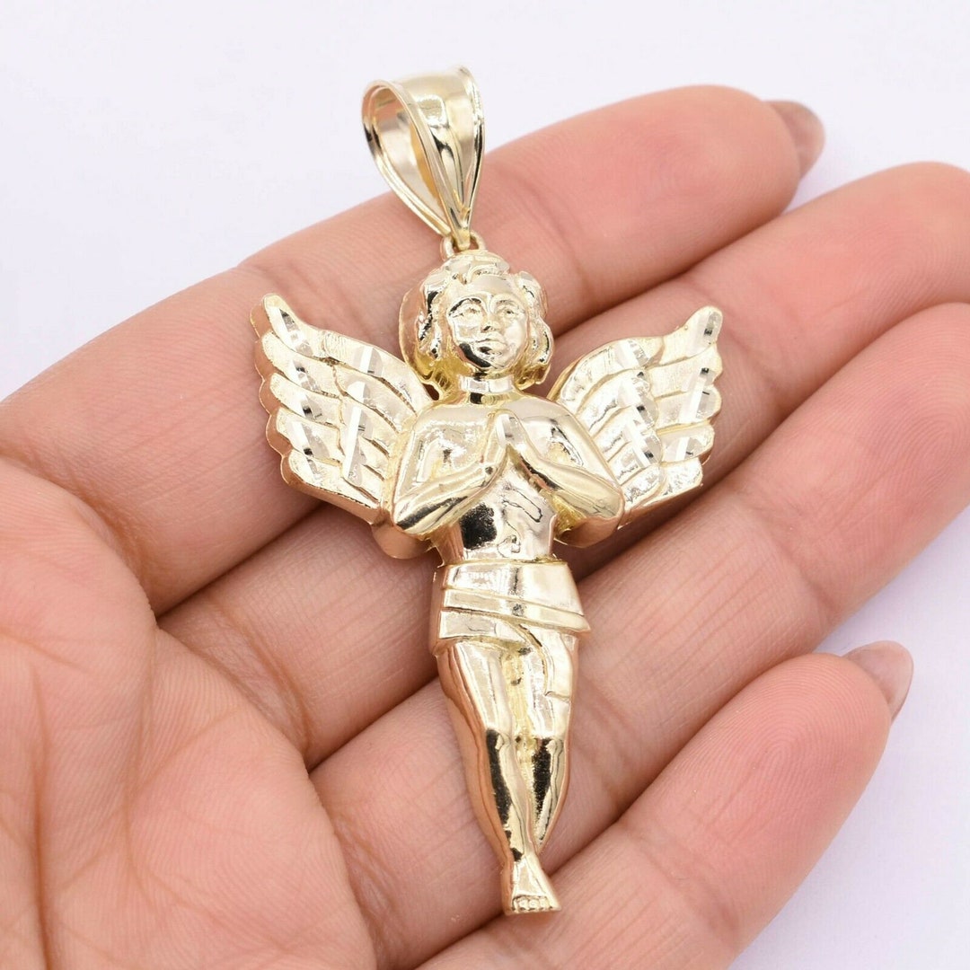 Praying Baby Angel Diamond Cut Pendant Real Solid 10K Yellow Gold - Etsy