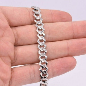 9mm Edge Miami Cuban Chain CZ Box Bracelet Real Solid Sterling Silver ...