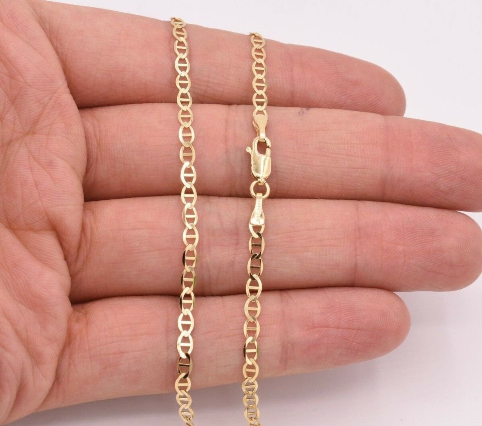 3.2mm Mariner Anchor Link Chain Necklace Real Solid 10K Yellow Gold - Etsy