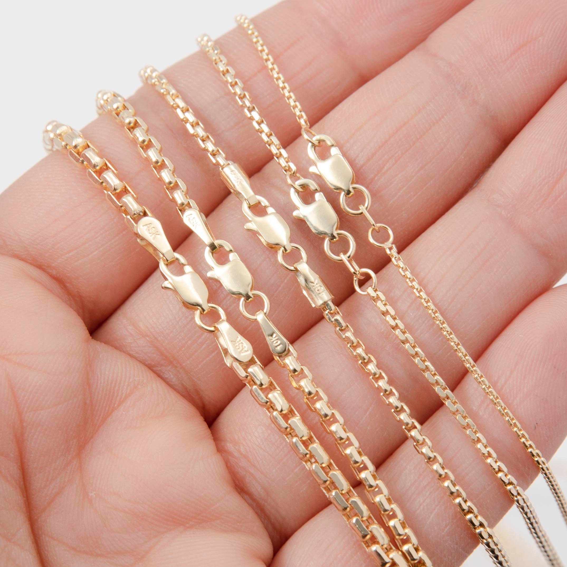Round Box Link Chain Necklace Real 10K Yellow Gold All Sizes - Etsy