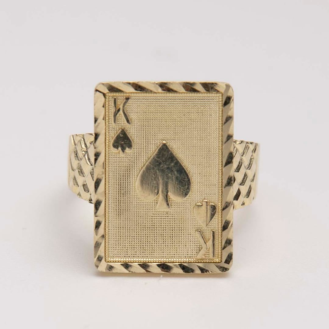 King of Spades Playing Card Ring Solid 10K Yellow Gold All Sizes - Etsy