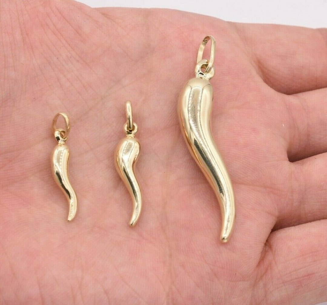 CORNICELLO ITALIAN HORN Real 10K Yellow Gold Pendant Good Luck Charm ...