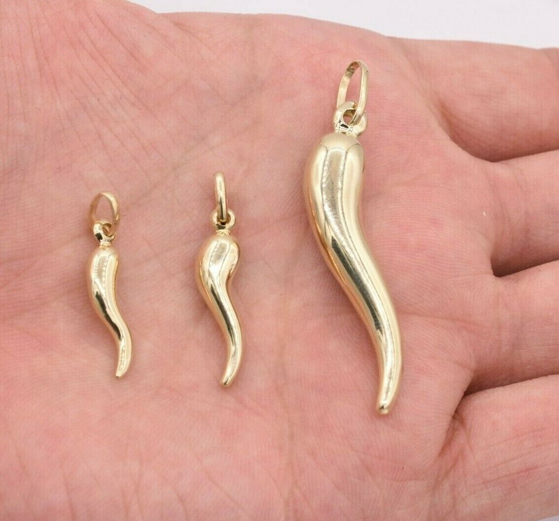 CORNICELLO ITALIAN HORN Real 10K Yellow Gold Pendant Good Luck Charm ...
